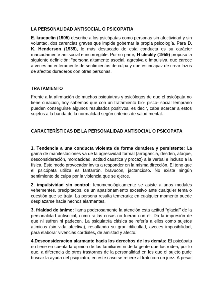 La Personalidad Antisocial o Psicopatica | PDF | Psicopatía | Agresión
