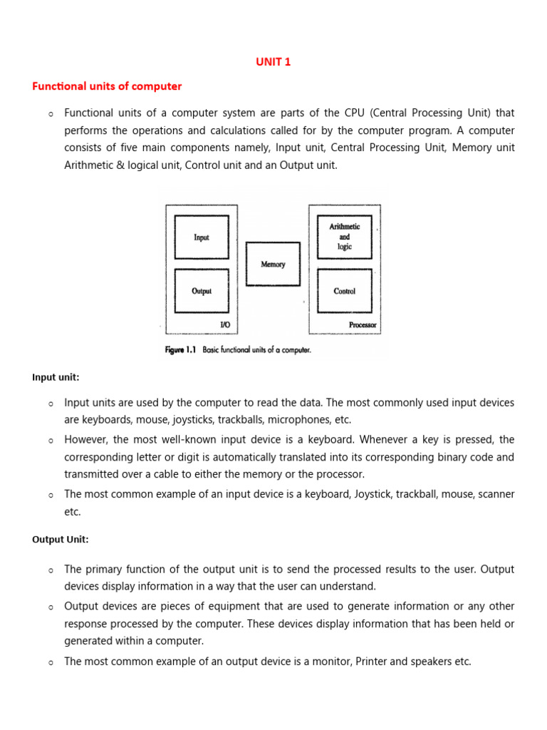cao unit 1 | PDF | Input/Output | Central Processing Unit