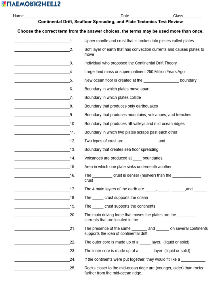 Study Guide-Tectonic Plates | PDF | Plate Tectonics | Nature