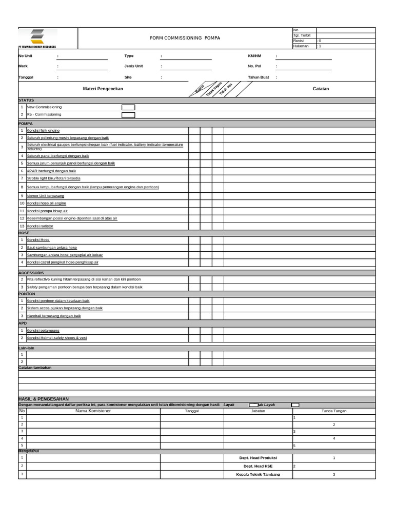 Form Commissioning POMPA | PDF