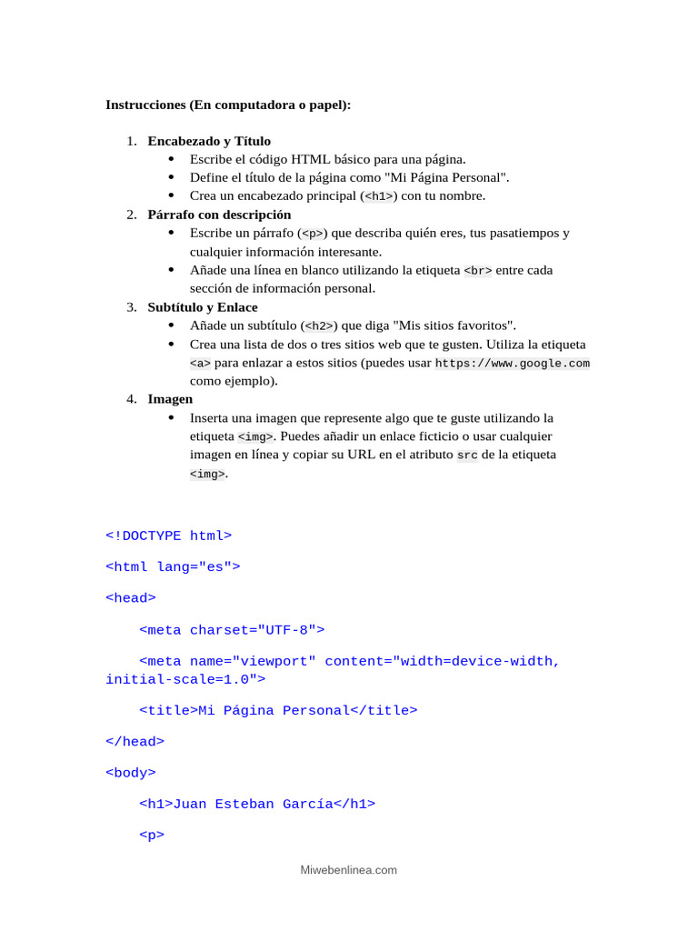 Ejercicio - HTML - BásicoWEB Julieth | PDF