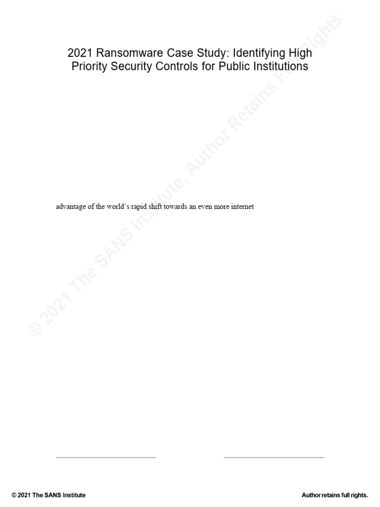SANS 2021 Ransomware Case Study Identifying High Priority Security Controls Public Institutions ...