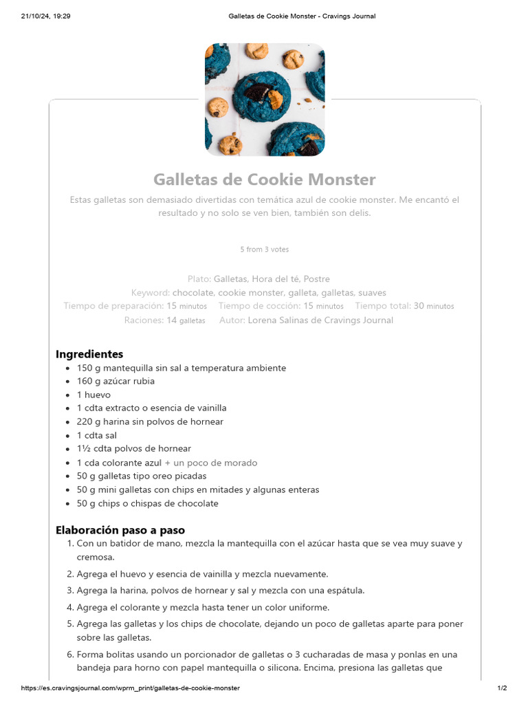 Galletas de Cookie Monster - Cravings Journal | PDF | Galleta | Cocina ...