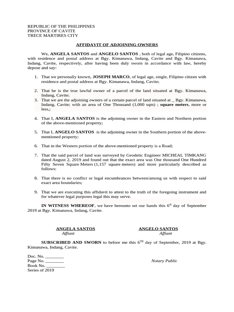 Affidavit of Adjoining Owners | PDF
