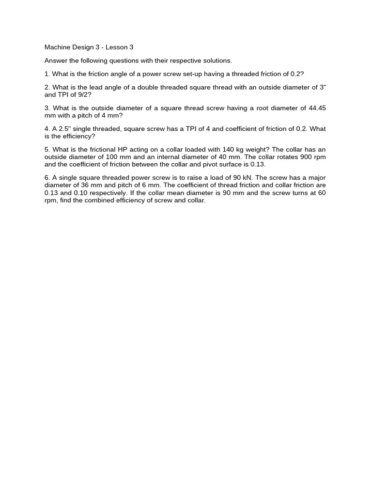 Machine Design 1 - Lesson 3 Practice | PDF | Home & Garden