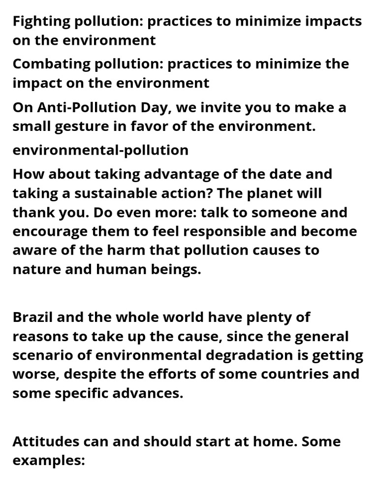 Fighting Pollution Practices To Minimize Impacts On The Environment ...