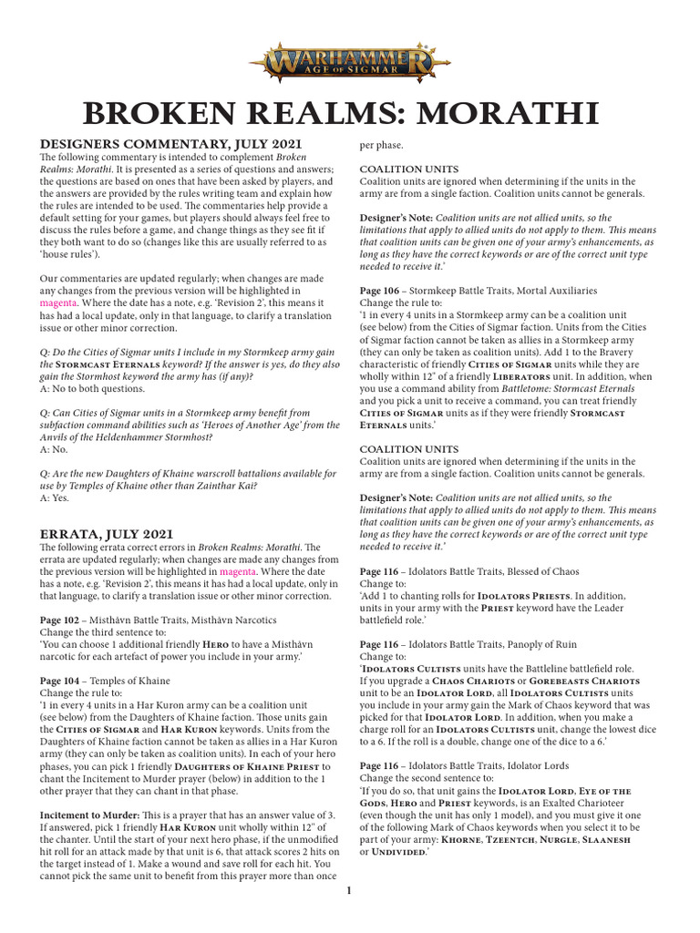 Broken Realms - Morathi Errata | PDF