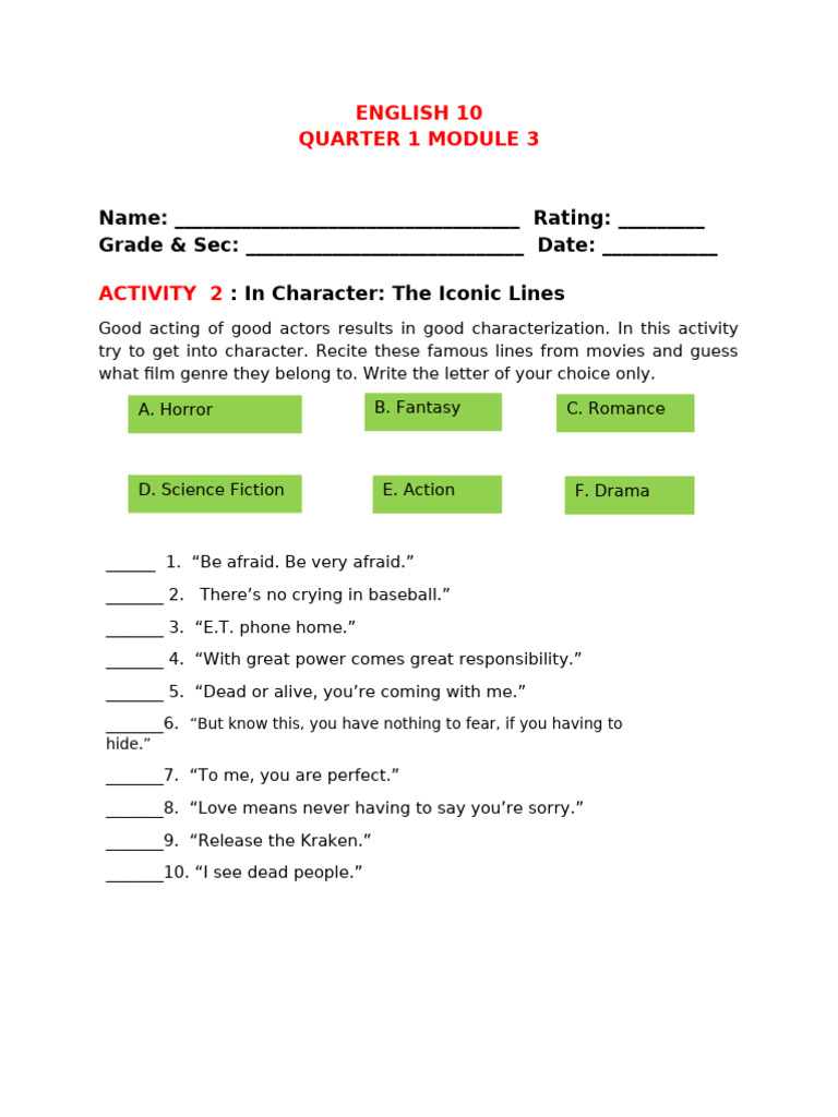 Q1 M3 Activity 2 | PDF | Games & Activities | Home & Garden