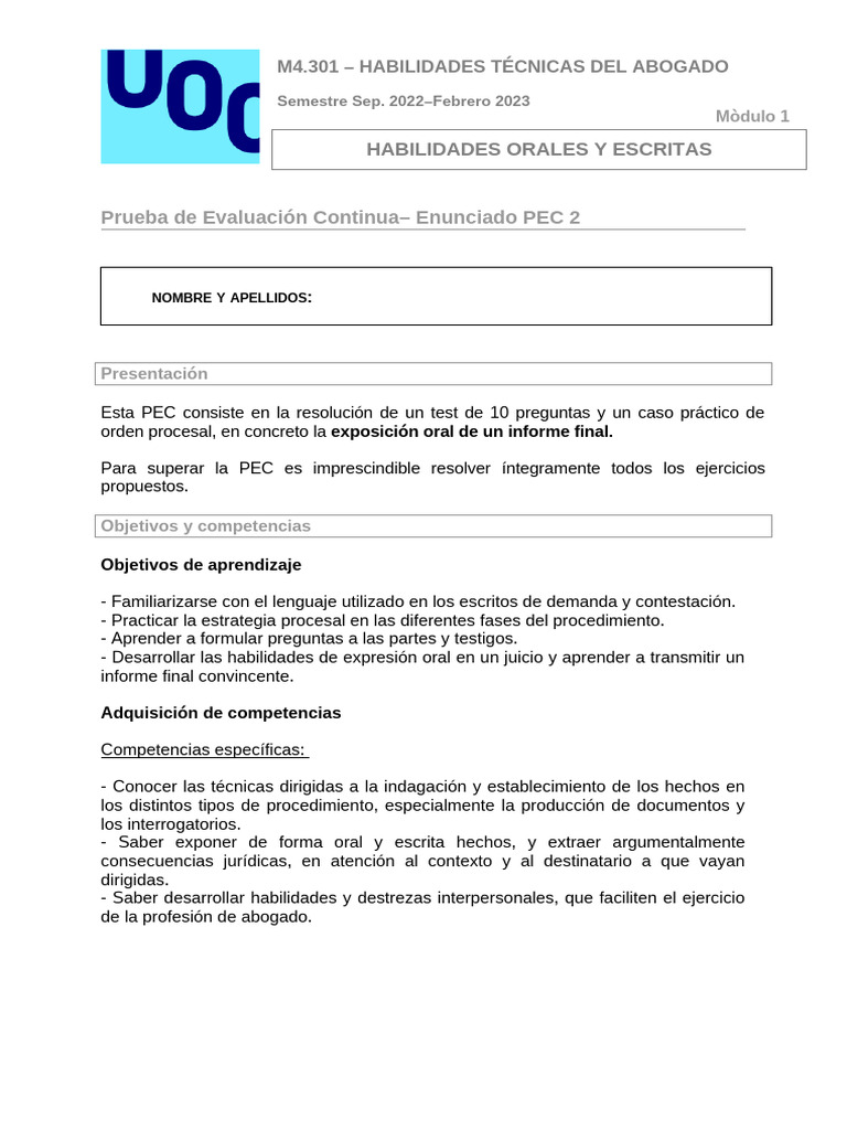 PEC 2 - Habilidades Orales IBE | PDF | Daños y perjuicios