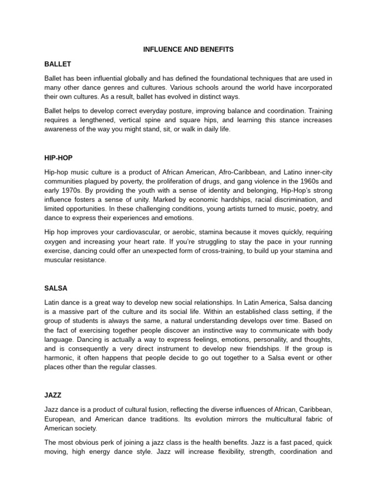 Influence-and-Benefits | PDF | Dances | Jazz