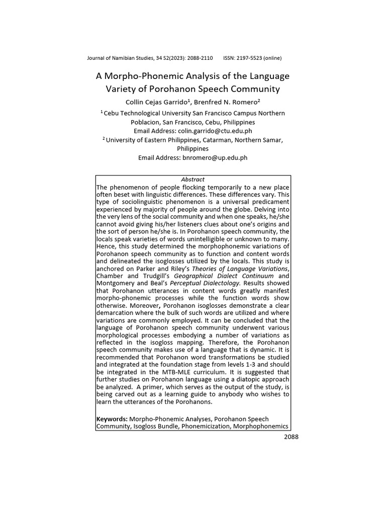 A Morpho-Phonemic Analysis of The Language Variety of Porohanon Speech ...