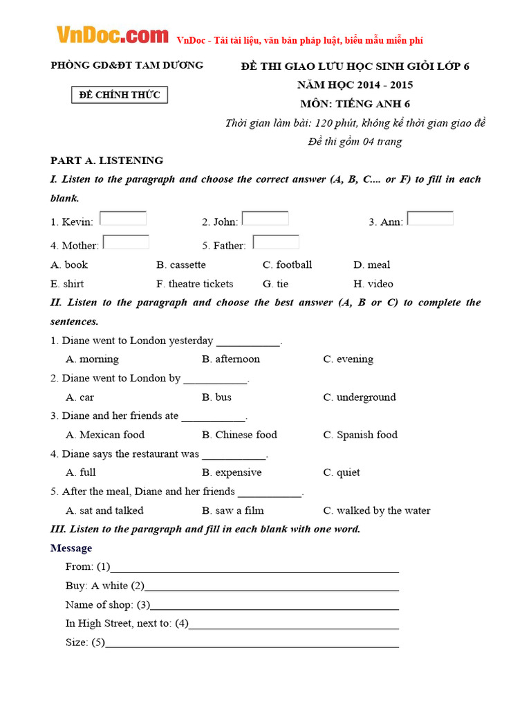 De Thi Giao Luu Hoc Sinh Gioi Mon Tieng Anh Lop 6 Huyen Tam Duong Vinh Phuc Nam Hoc 2014 2015 ...