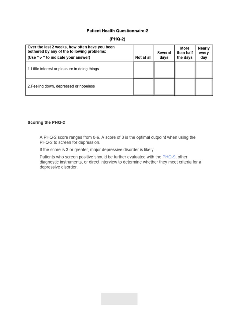 PHQ 2 Scoring | PDF
