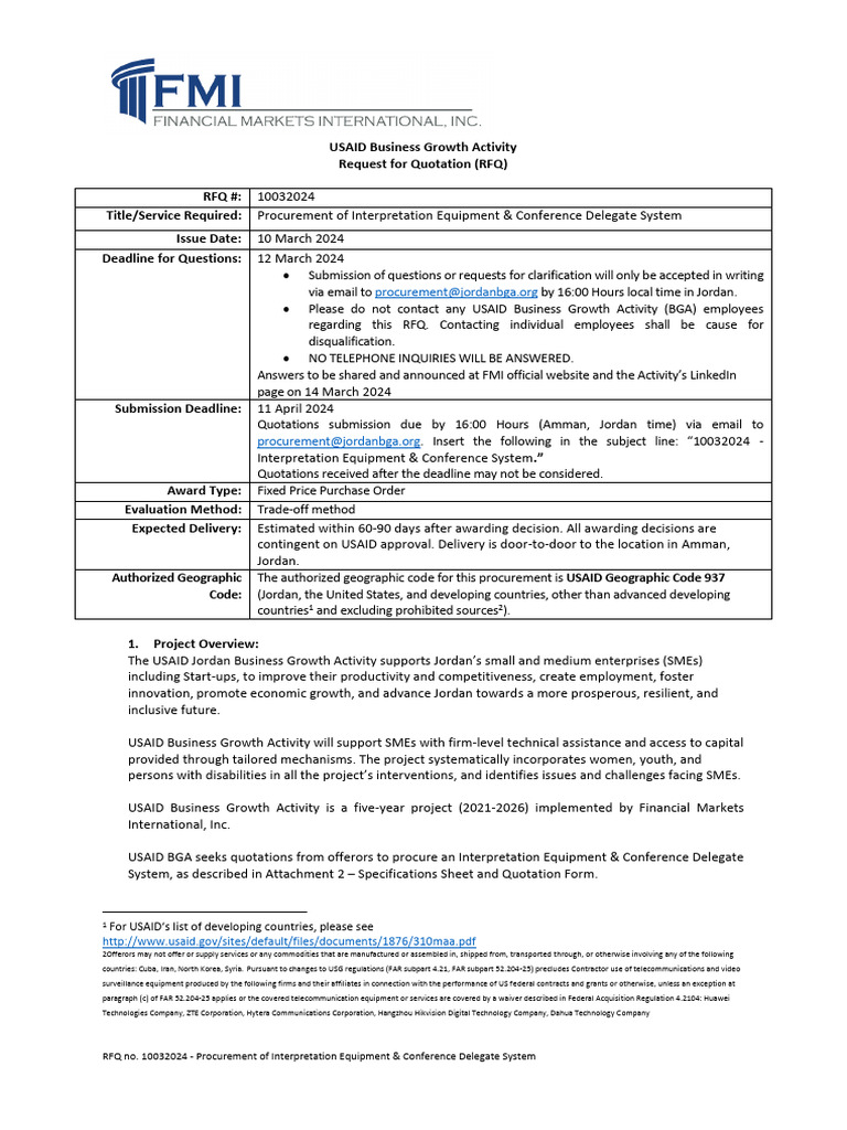 RFQ# 10032024 - Interpretation Equipment & Conference System | PDF ...