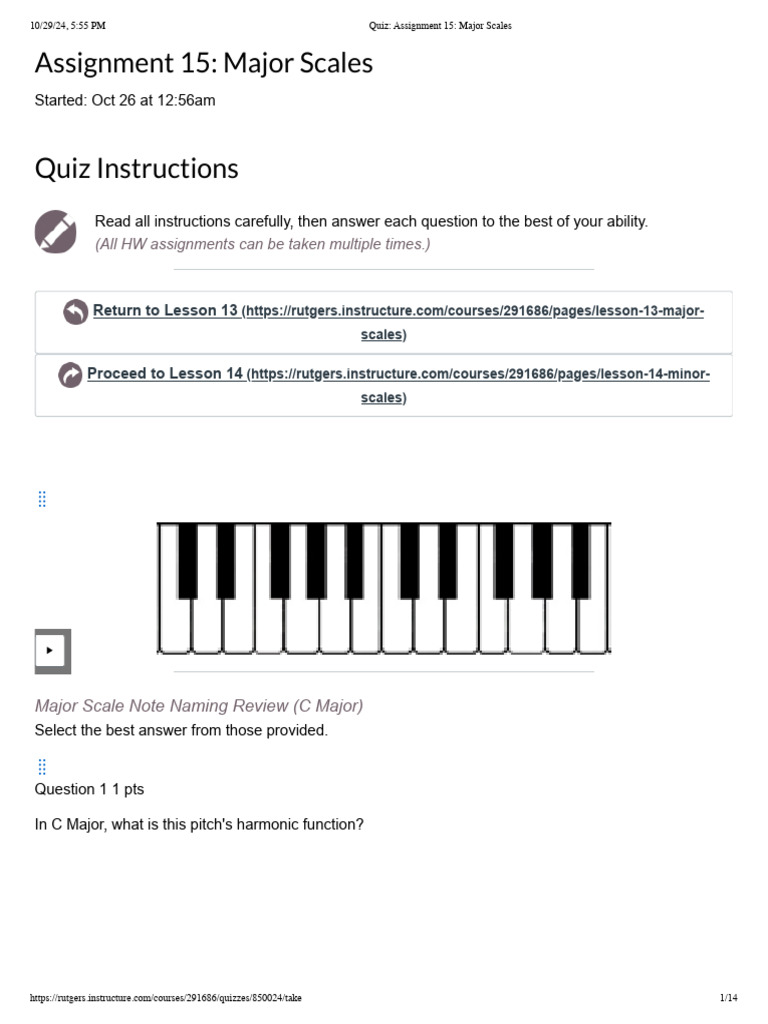 Quiz - Assignment 15 - Major Scales | PDF | Scale (Music) | Melody