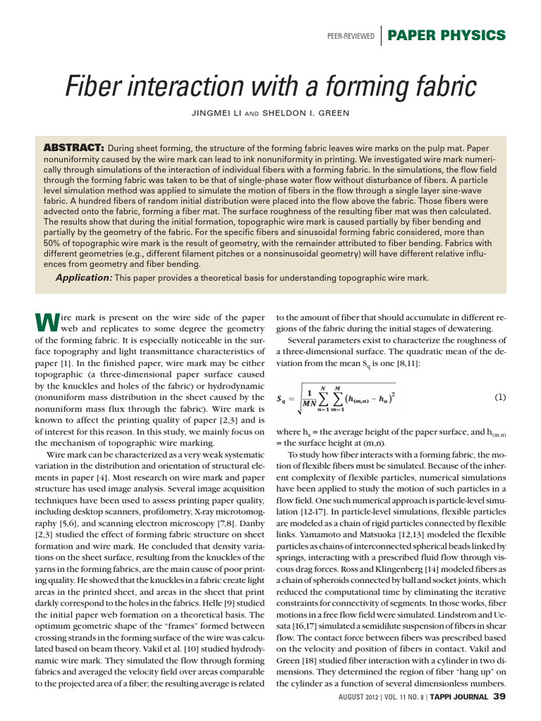 Fiber Interaction With A Forming Fabric | PDF | Fluid Dynamics | Force
