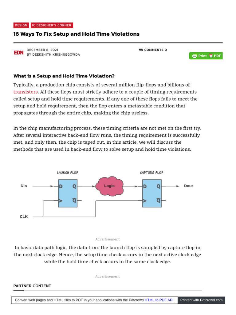 16 Ways To Fix Setup and Hold Time Violations - Deekshith Krishnegowda - EDN | PDF | Integrated ...