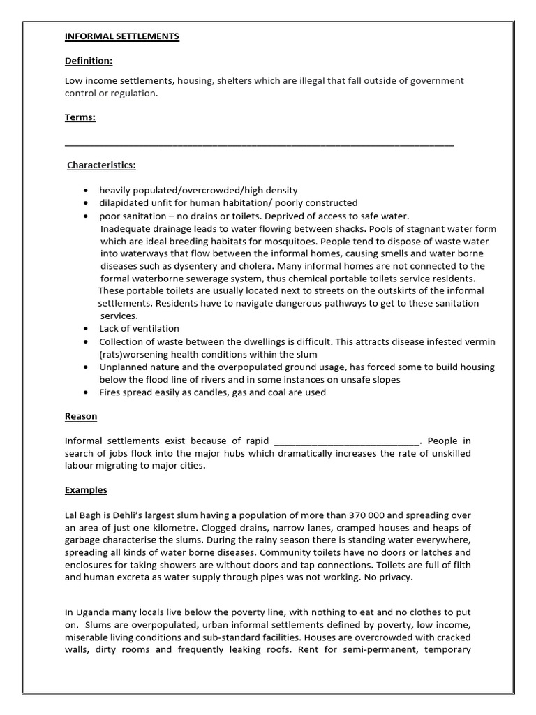 Informal settlements | PDF | Slum | Shanty Town