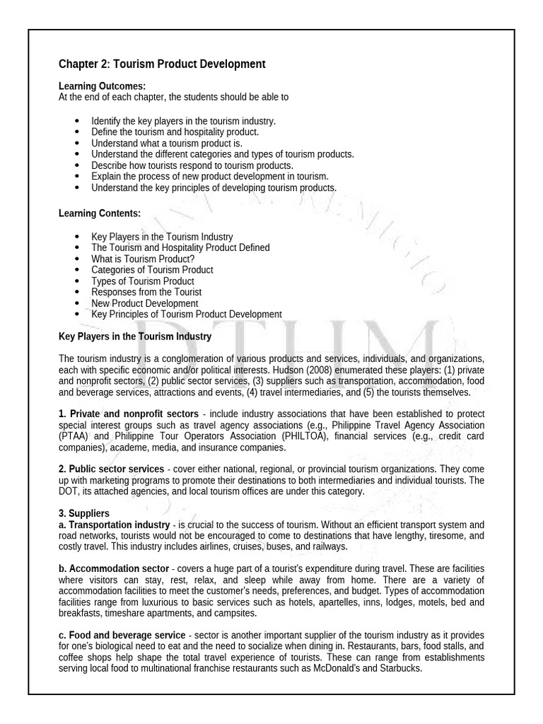 Chapter 2 Tourism Product Development | PDF | Tourism | Manila