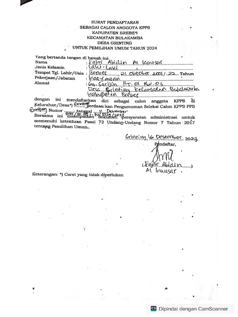 Surat Pendaftaran Fajar | PDF