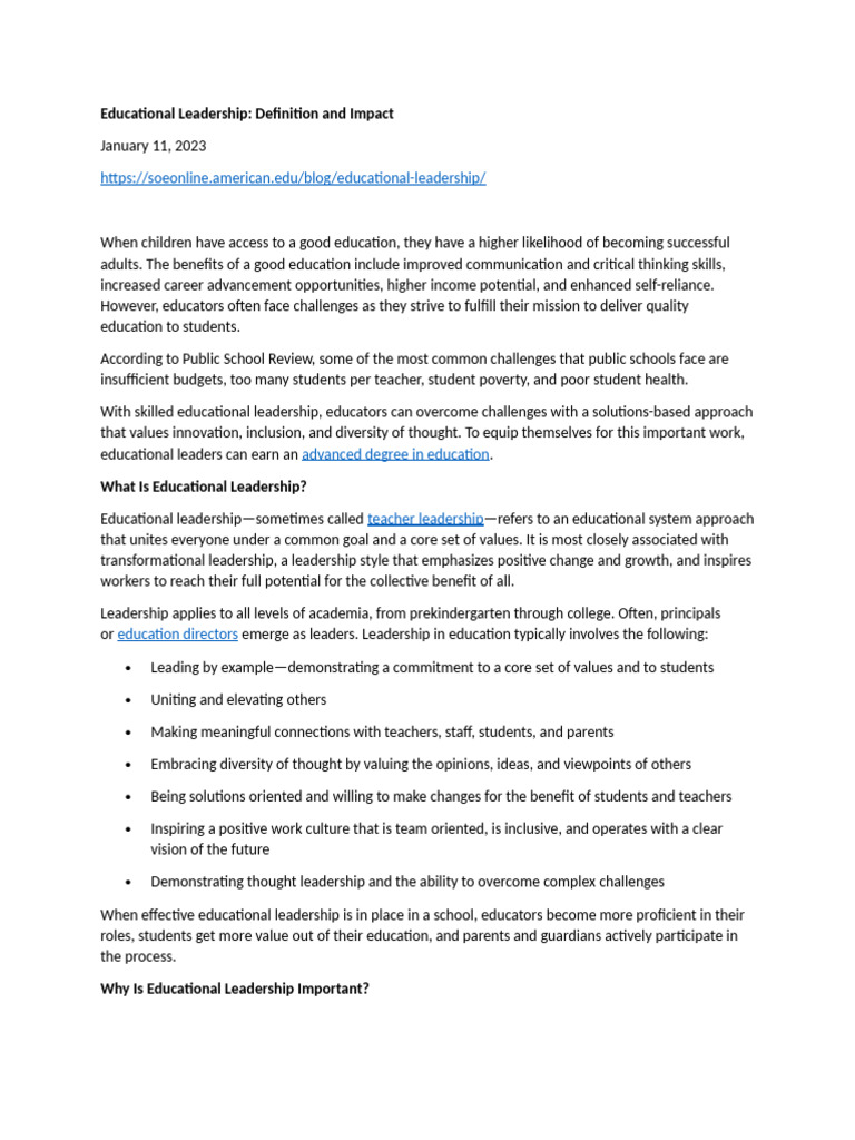 Understanding Educational Leadership Impact | PDF | Leadership | Teachers