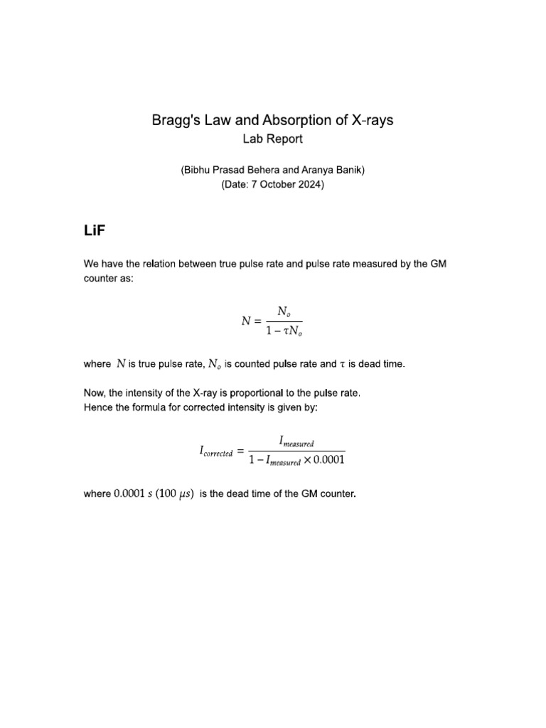 Bragg's Law Lab Report | PDF