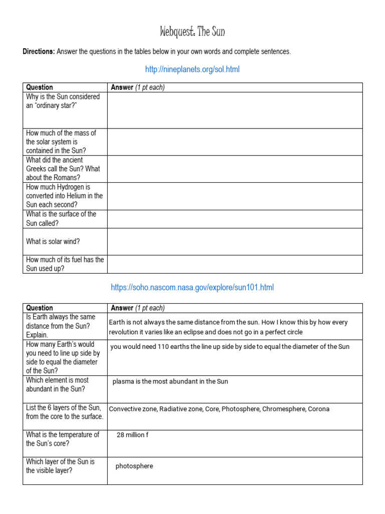 Kami Export - Cornelius Gray - Webquest-The Sun | PDF | Sun | Bodies Of ...