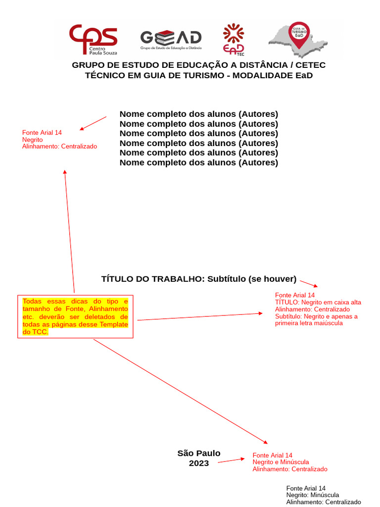 Template TCC Técnico em Turismo EaD | PDF | Citação | Caixa alta e ...