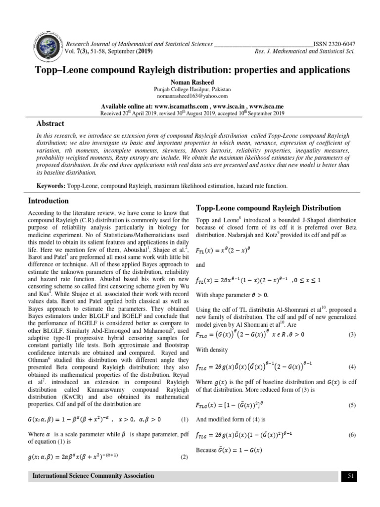 Topp-Leone Compound Rayleigh Distribution Properties and Applications | PDF | Probability Theory ...