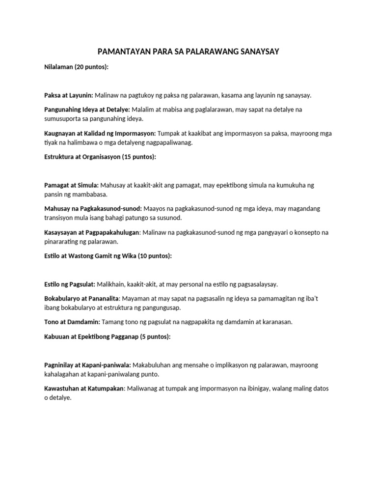Pamantayan para Sa Palarawang Sanaysay | PDF