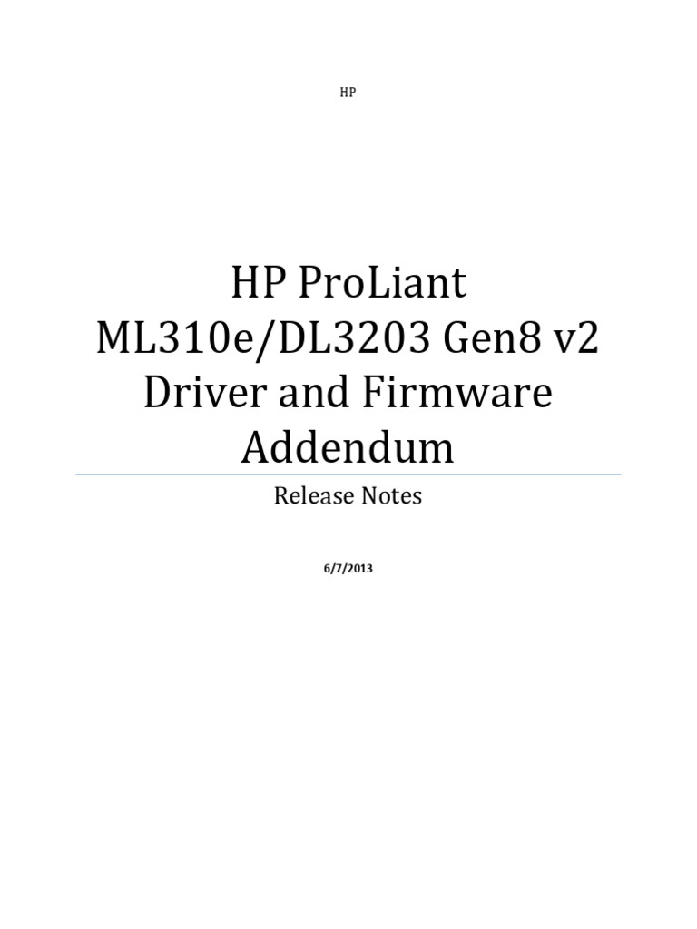 HP Proliant Ml310E/Dl3203 Gen8 V2 Driver and Firmware Addendum | PDF ...