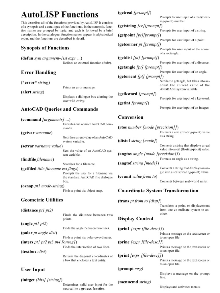 All Autolisp Commands | PDF | Callback (Computer Programming) | Command Line Interface