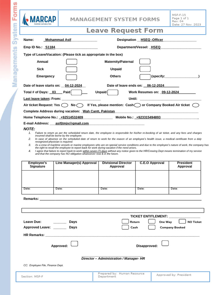 Leave Request Form for Employees | PDF | Business