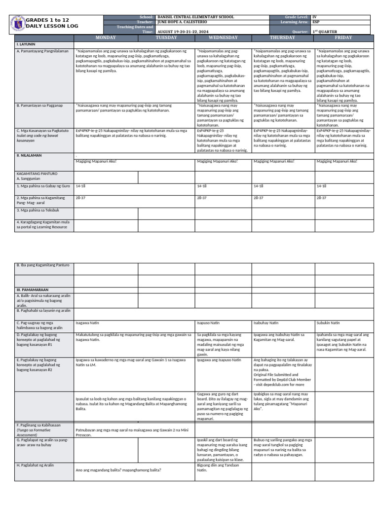 DLL - Esp 4 - Q1 - W4 | PDF