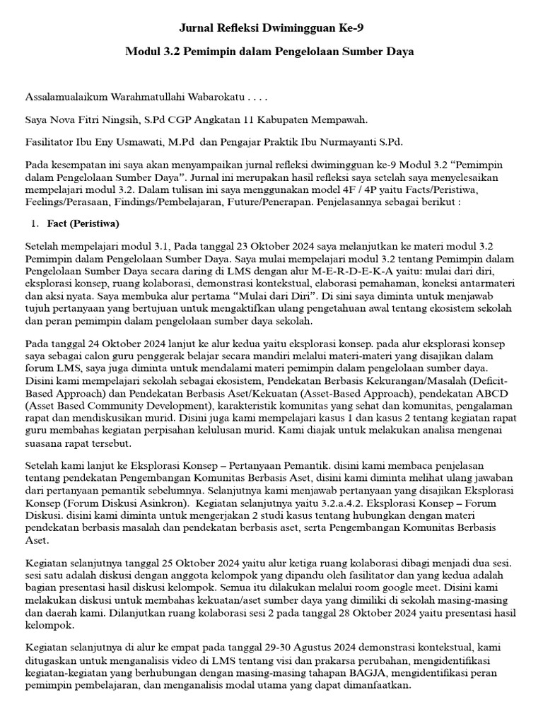 Jurnal Refleksi Dwimingguan Modul 3.2 Nova | PDF | Sains & Matematika
