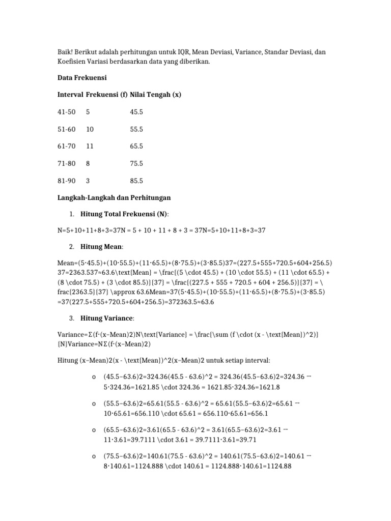 Perhitungan Koefisien Variasi dan IQR | PDF | Descriptive Statistics ...