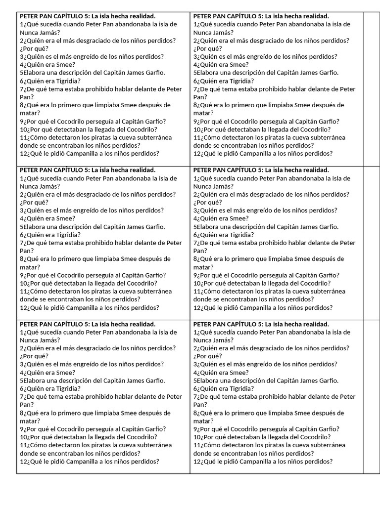 Resumen del Capítulo 5 de Peter Pan | PDF | Peter Pan | Neverland