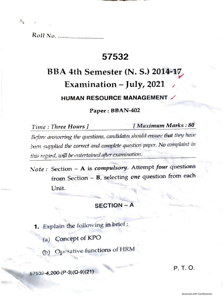 HRM (Question Paper) BBA | PDF