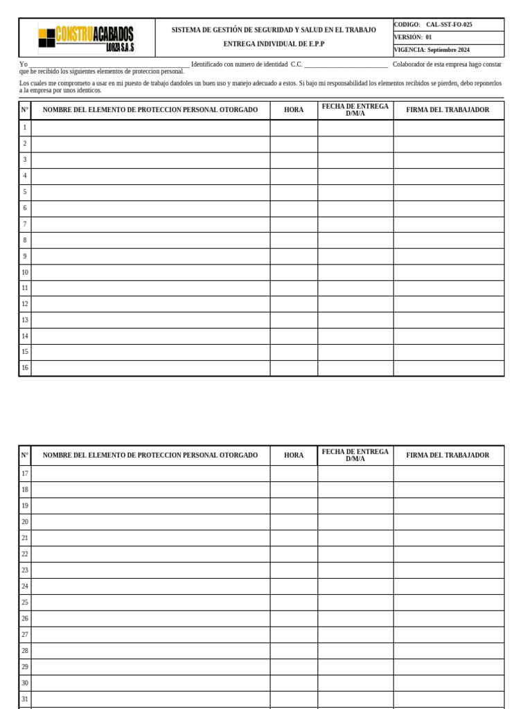 Formato Entrega EPP | PDF