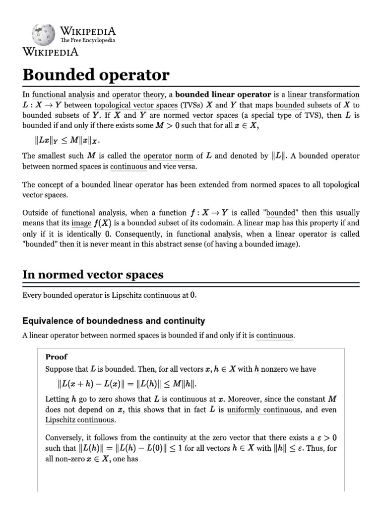 Characterization of Bounded Linear Operators Wikipedia | PDF