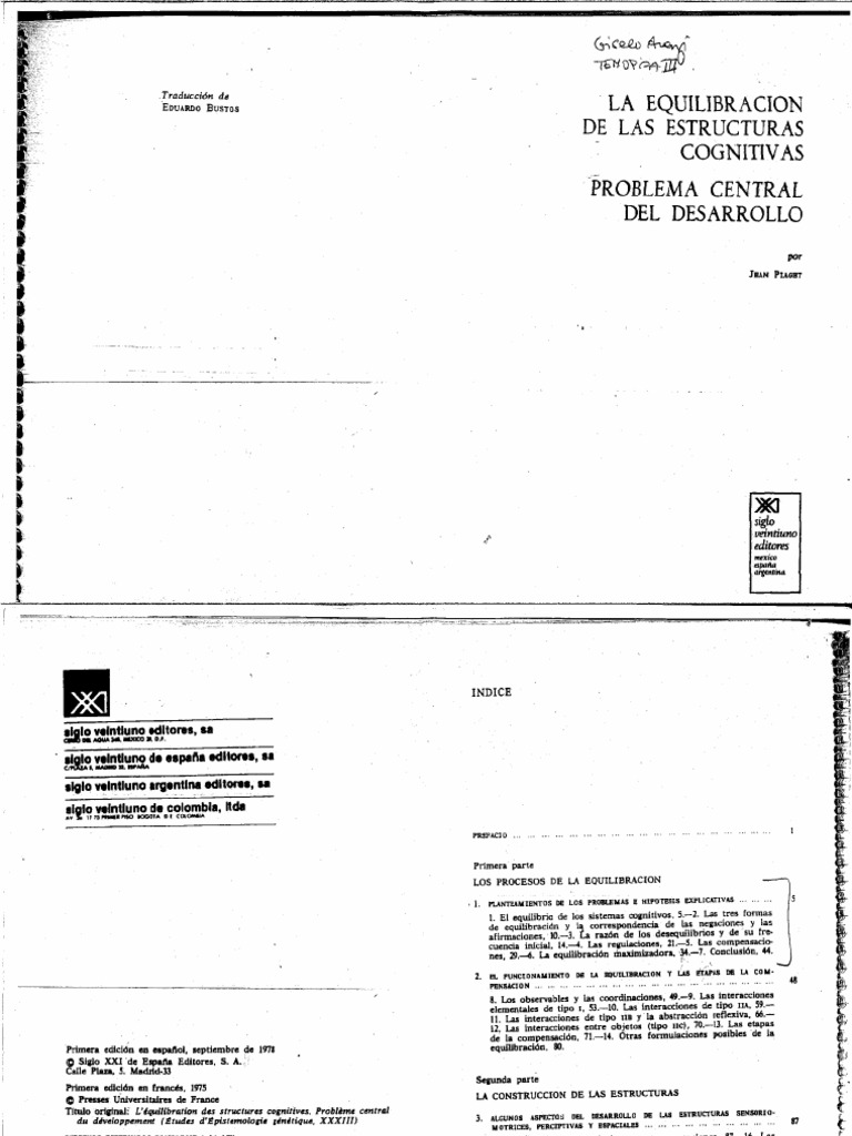 Piaget. La Equilibracion de Las Estructuras Cognitivas | PDF