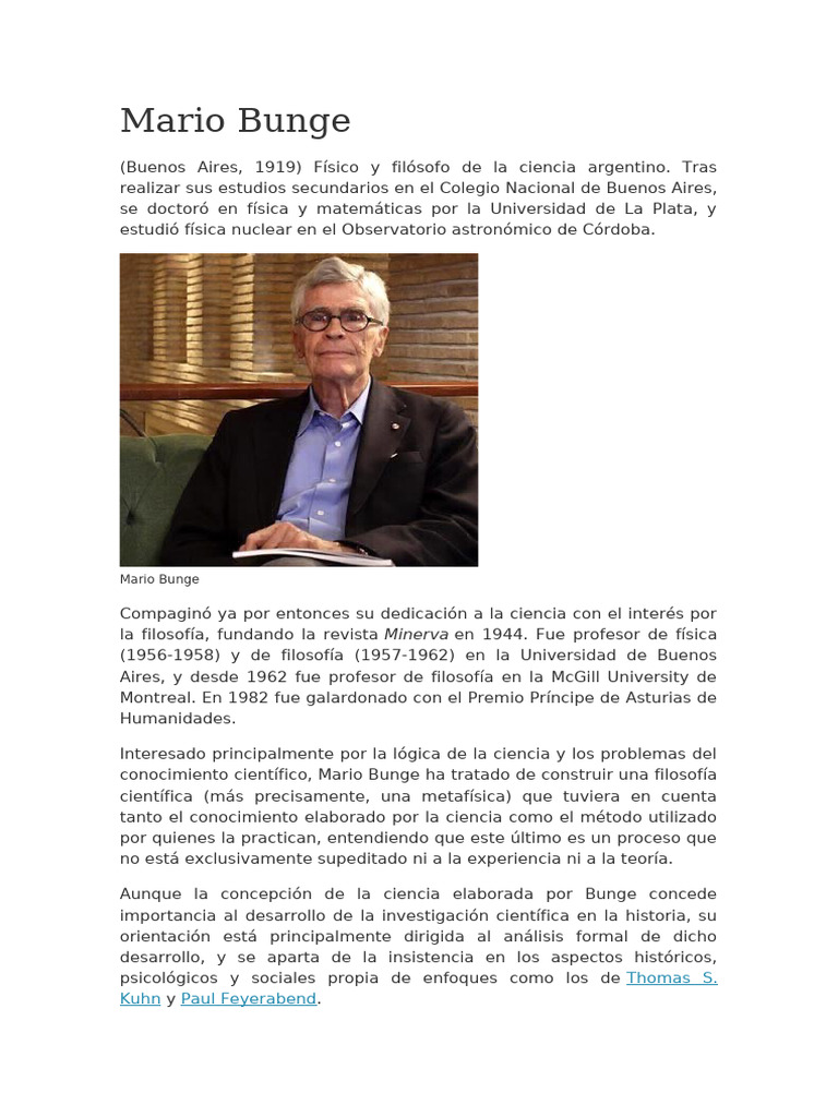 Otros - Biografía Mario Bunge | PDF | Realismo filosófico | Conocimiento