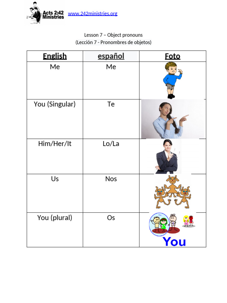 Lesson 7 - Object Pronouns | PDF | Linguistics