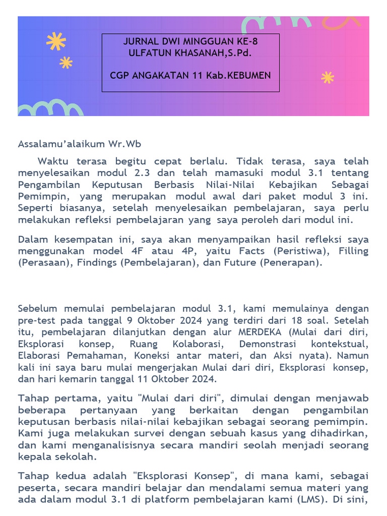 JURNAL REFLEKSI MODUL 3.1 Ulfa | PDF | Kesehatan Holistik | Sains & Matematika