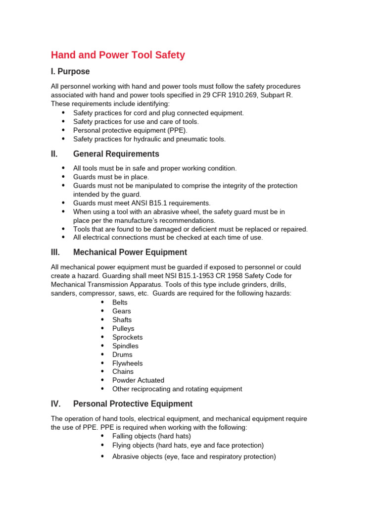 Hand and Power Tool Safety Guidelines | PDF | Personal Protective ...