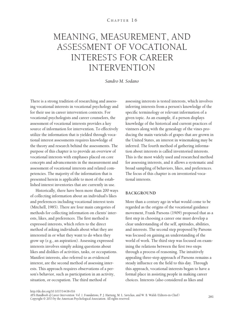Meaning, Measurement, and Assessment of Vocational Interests For Career ...