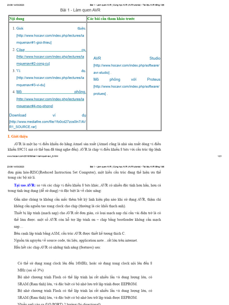 Bài 1 - Làm Quen AVR - Cùng Học AVR (AVR Tutorial) - Tài Liệu AVR Tiếng Việt | PDF