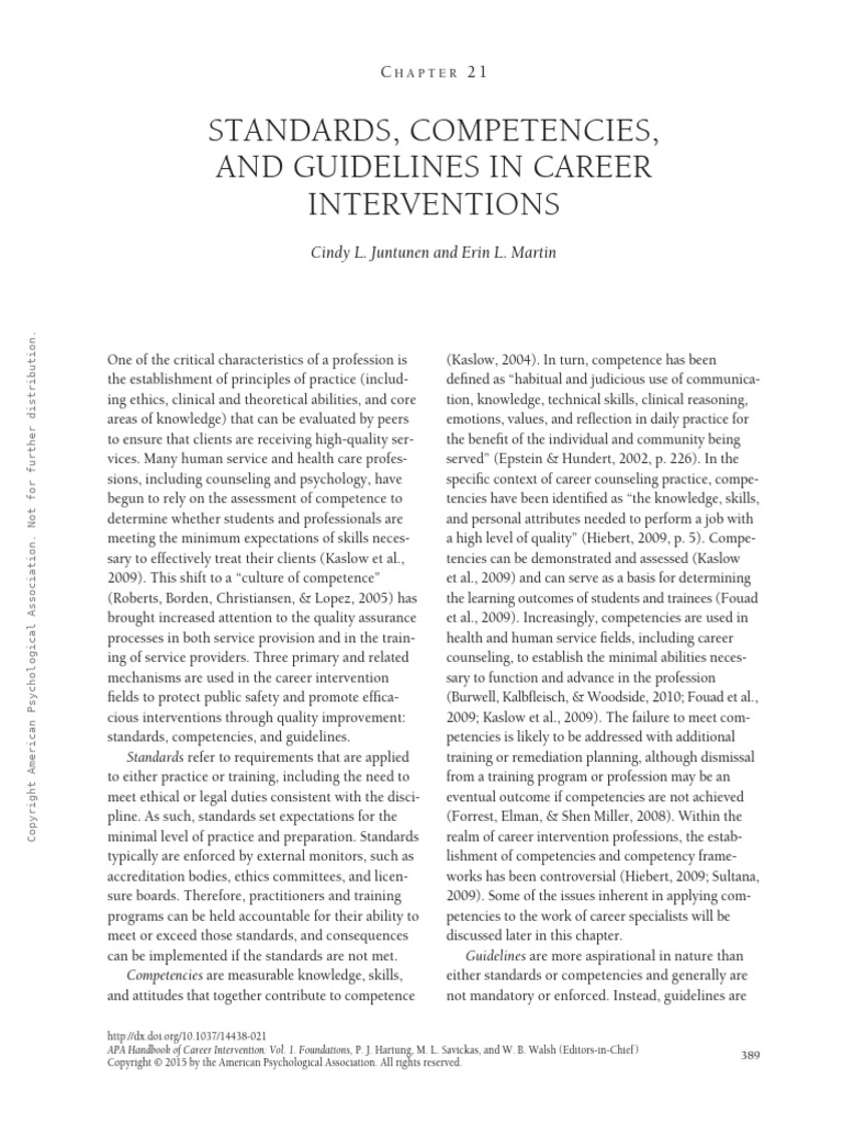 Standards, Competencies, and Guidelines in Career Interventions | PDF | Counseling Psychology ...