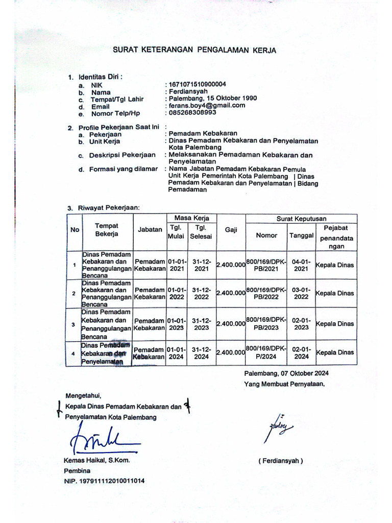 Surat Keterangan Pengalaman Kerja | PDF