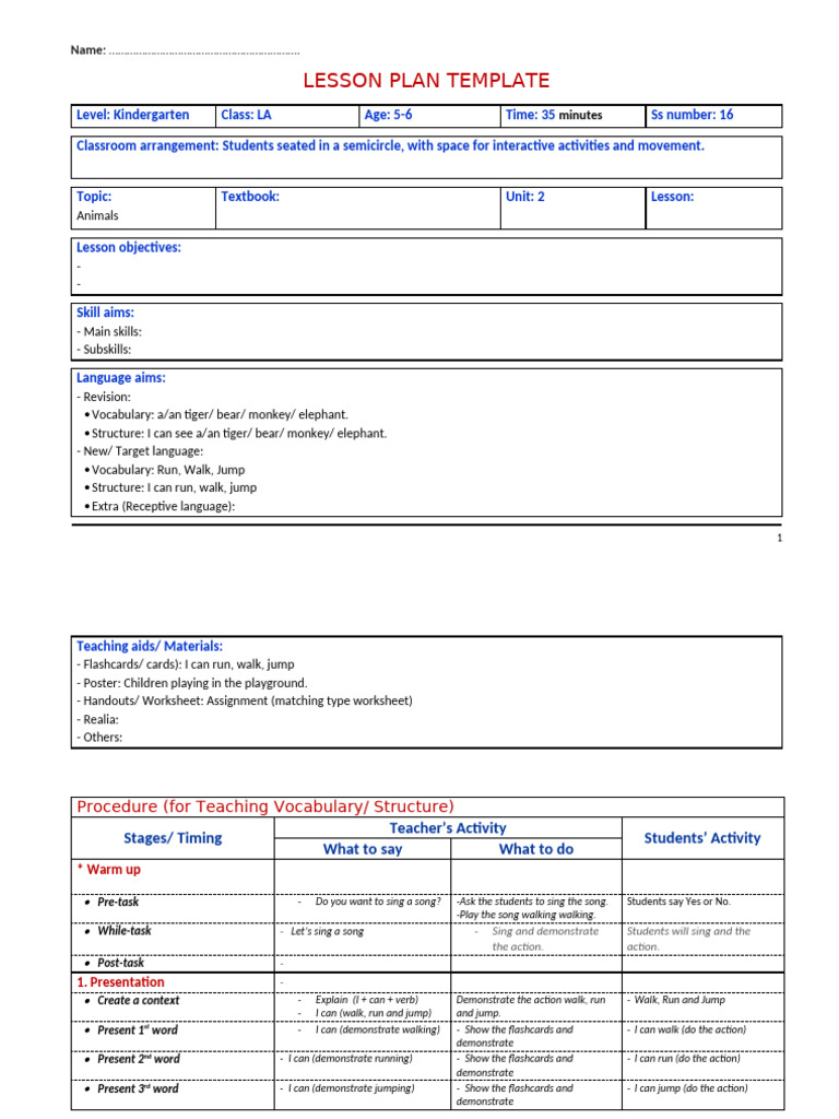 Lesson Plan Structure | PDF | Lesson Plan | Cognition